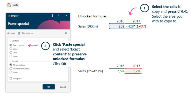 Custom paste function allowing cells to keep original references - Ampler