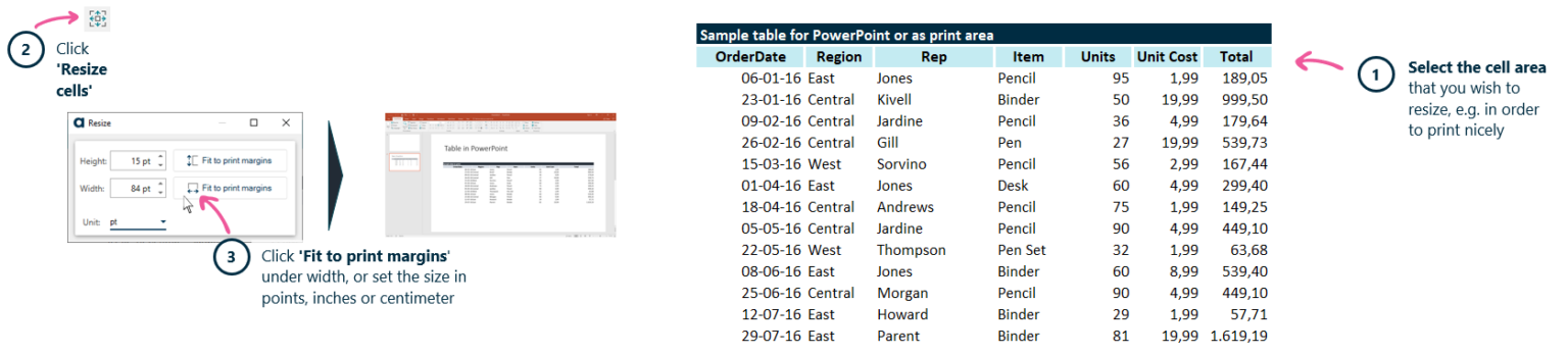 Resize a selection of cells to exact measurements - Ampler