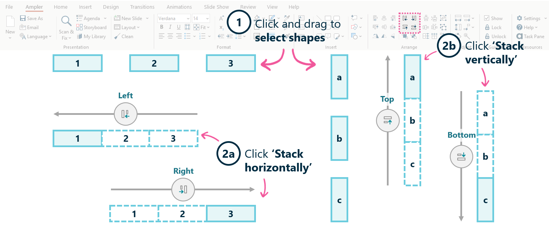 Stack Shapes Horizontally And Vertically Next Generation Tools For Microsoft Office