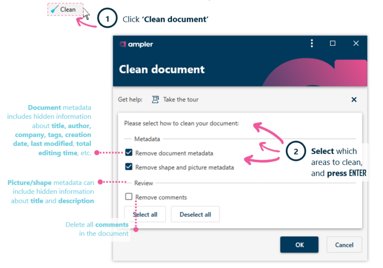 Clean the document for document and picture meta-data - Ampler
