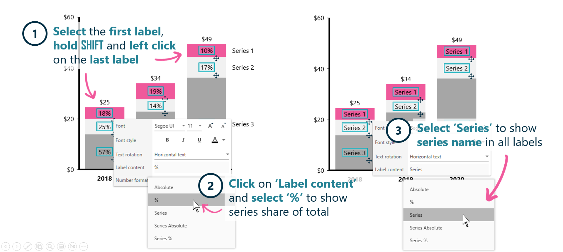 Change the label content of the data series - Ampler