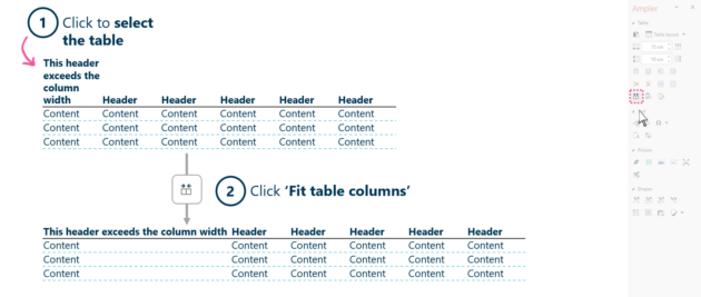 Fit table columns to match the width of the text header - Next generation tools for Microsoft Office