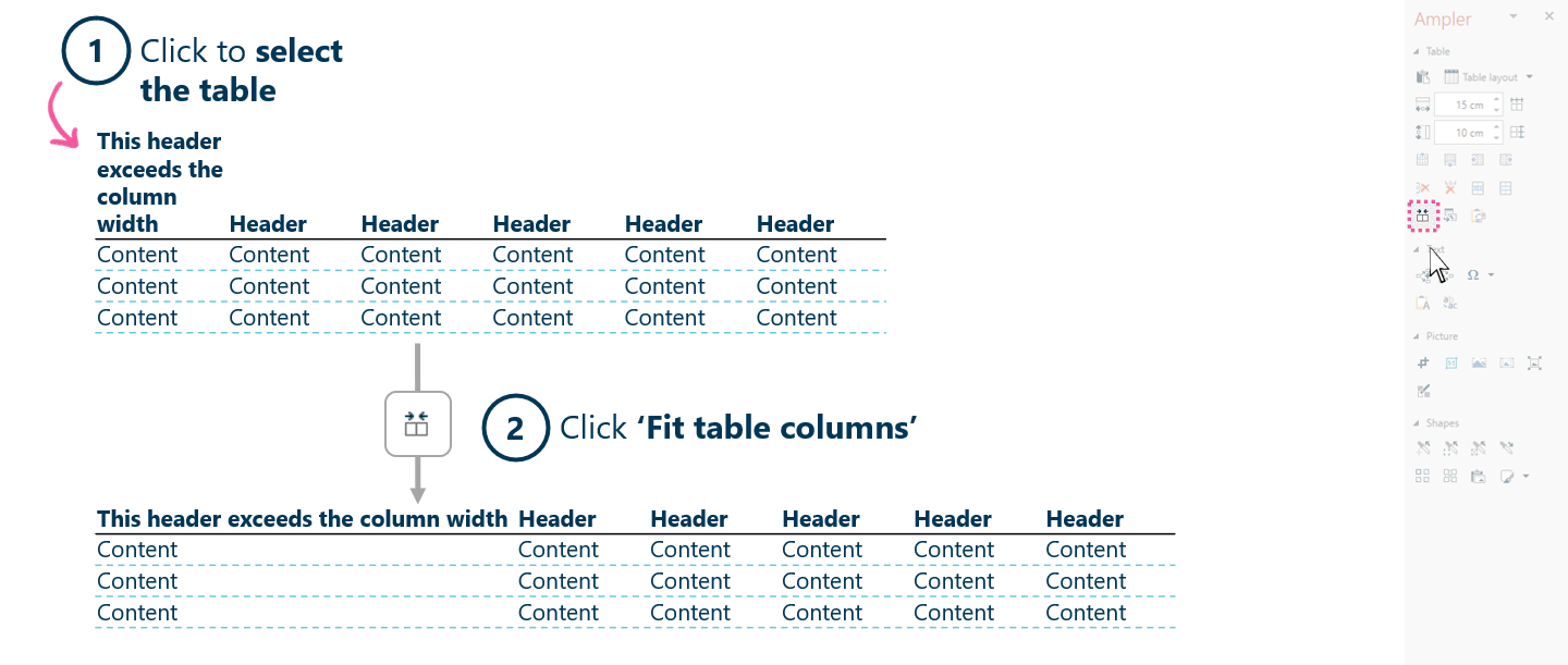 Fit Table Columns To Match The Width Of The Text Header Next Generation Tools For Microsoft Office