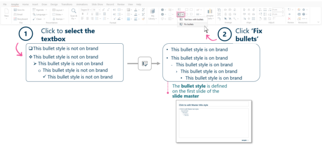 Fix bullets to match the bullet style defined in the slide master ...