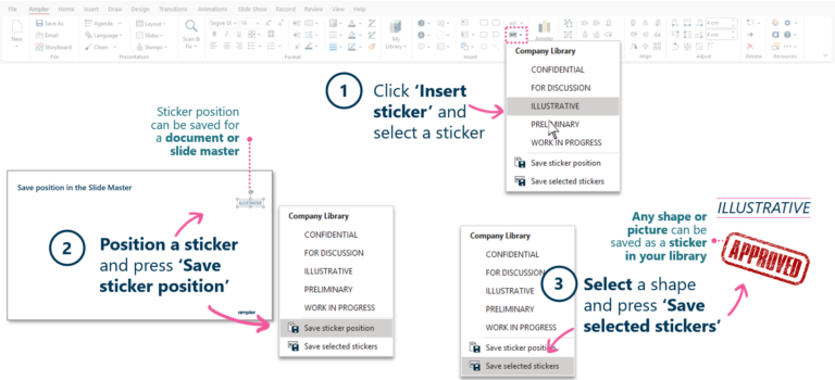 Insert and save custom stickers - Ampler