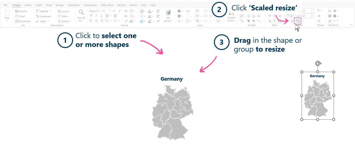 Resize shape and text and the same time - Ampler