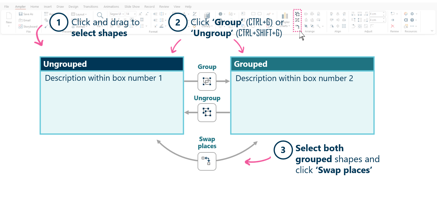 Swap places of grouped shapes - Ampler